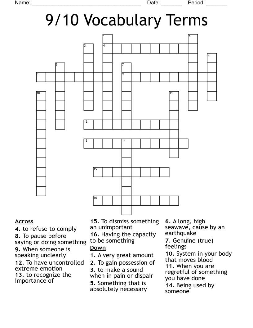 9/10 Vocabulary Terms Crossword - WordMint