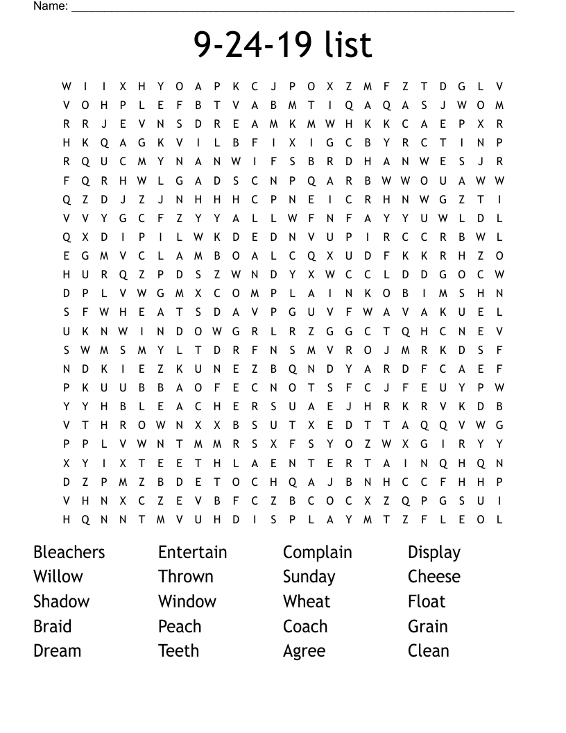 9-24-19 list Word Search - WordMint