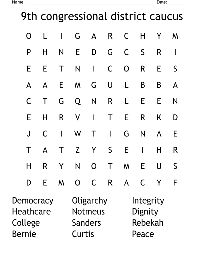 9th congressional district caucus Word Search - WordMint