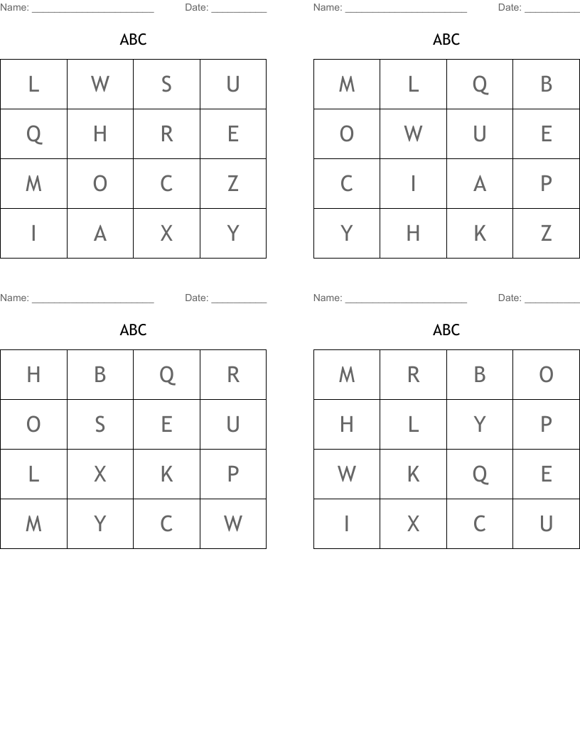 ABC Bingo Cards WordMint