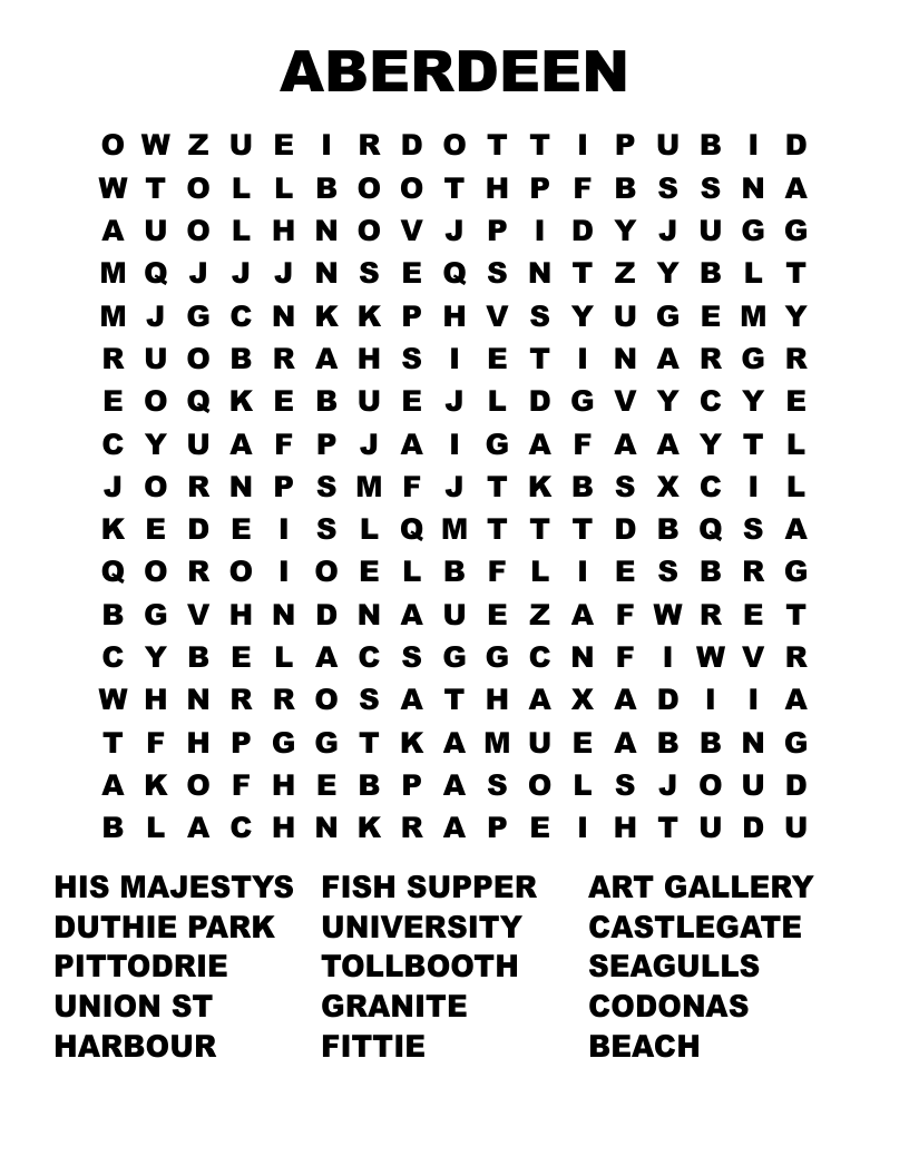 ABERDEEN Word Search - WordMint