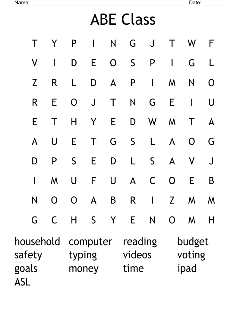 ABE Class Word Search - WordMint