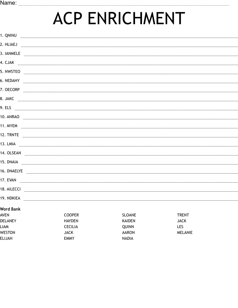 ACP ENRICHMENT Word Scramble - WordMint