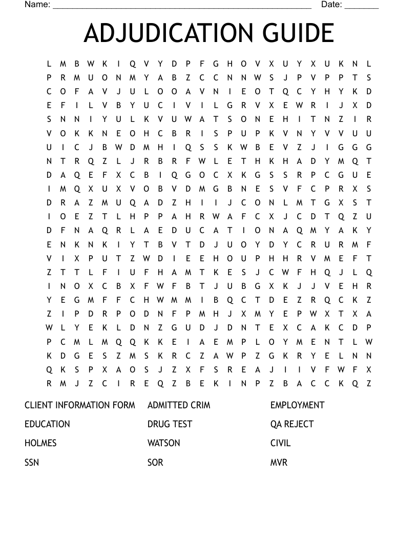 ADJUDICATION GUIDE Word Search - WordMint