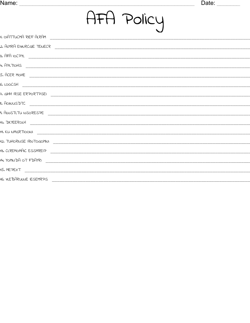 AFA Policy Word Scramble - WordMint