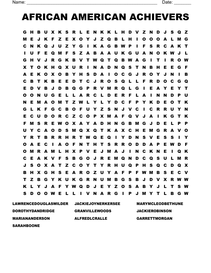 AFRICAN AMERICAN ACHIEVERS Word Search - WordMint