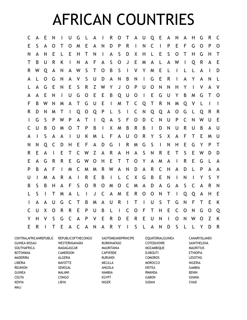 AFRICAN COUNTRIES Word Search WordMint