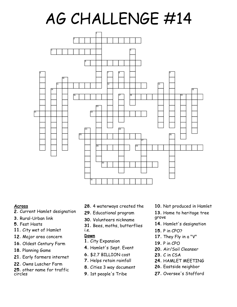 AG CHALLENGE #14 Crossword - WordMint