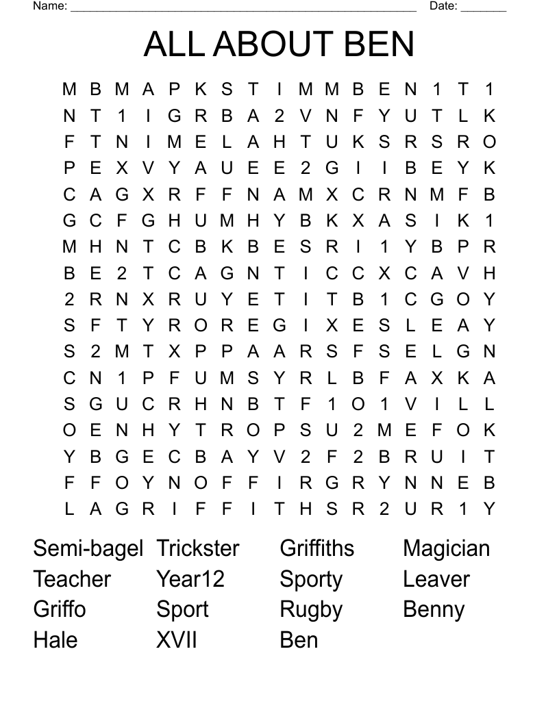ALL ABOUT BEN Word Search - WordMint