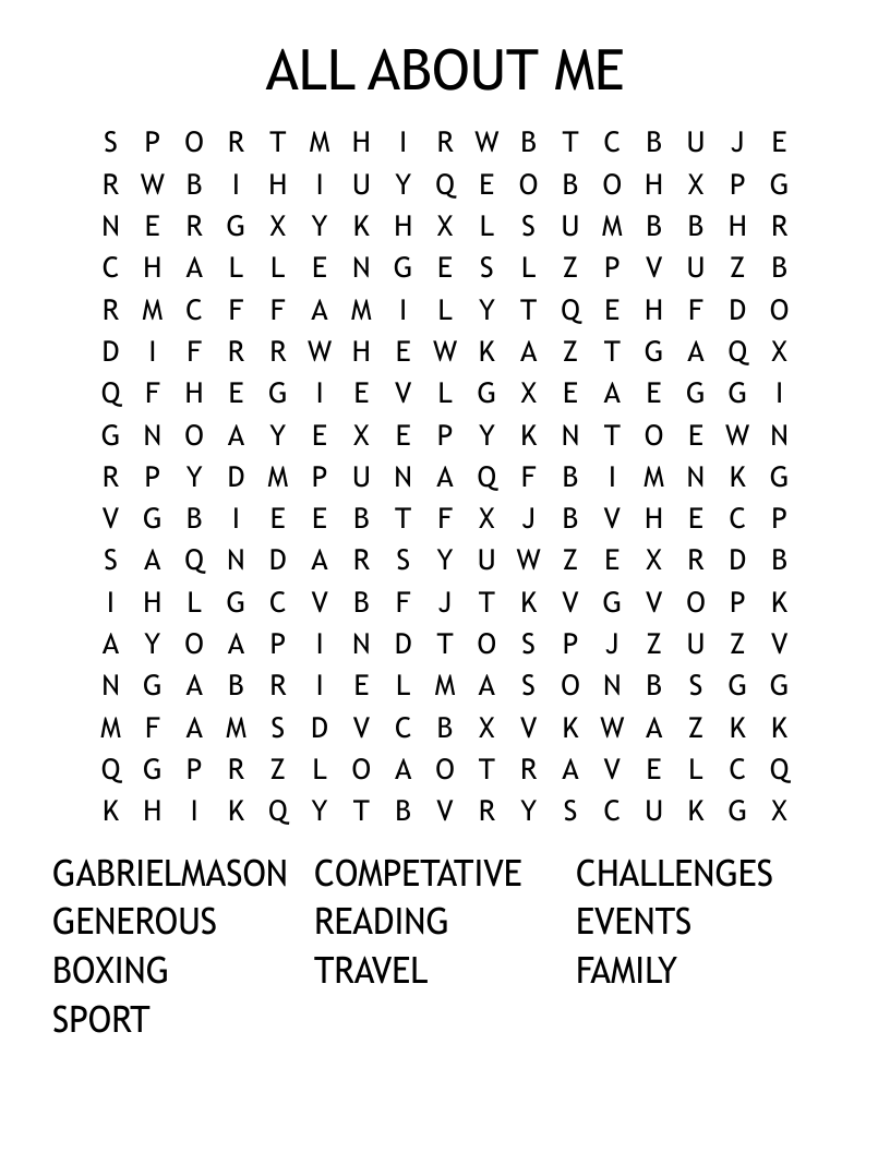 ALL ABOUT ME Word Search - WordMint
