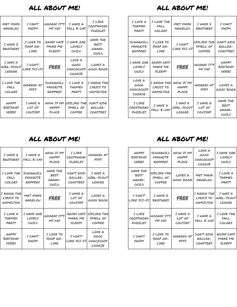 ALL ABOUT ME! Bingo Cards - WordMint