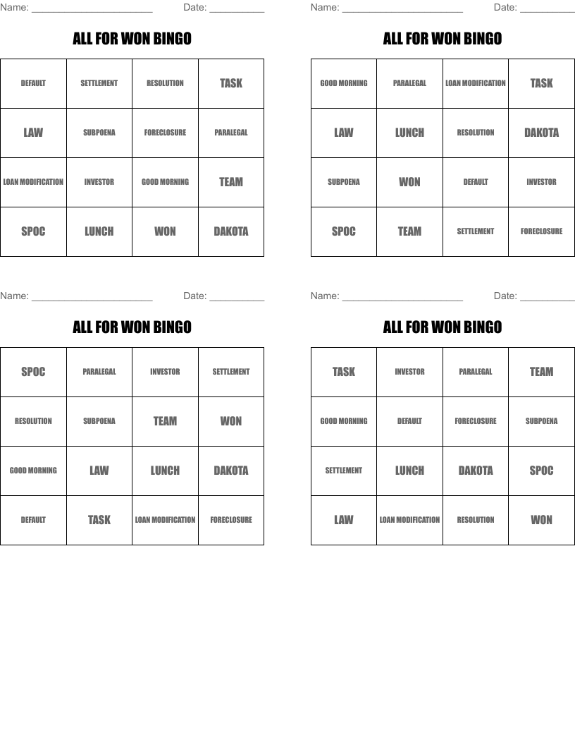 ALL FOR WON BINGO - WordMint