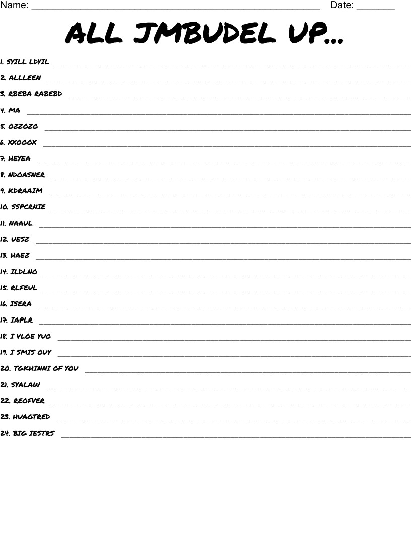 ALL JMBUDEL UP... Word Scramble - WordMint