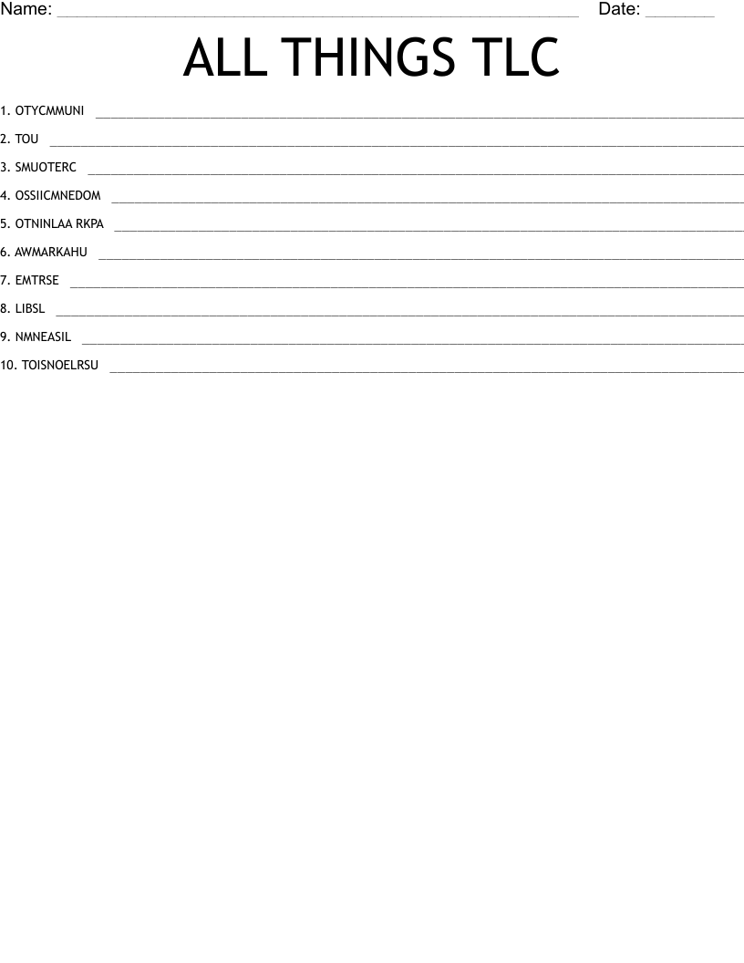 ALL THINGS TLC Word Scramble - WordMint
