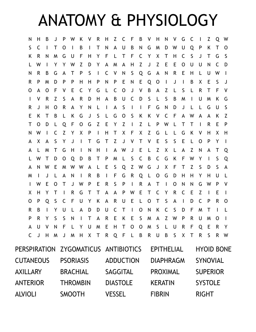 ANATOMY & PHYSIOLOGY Word Search - WordMint