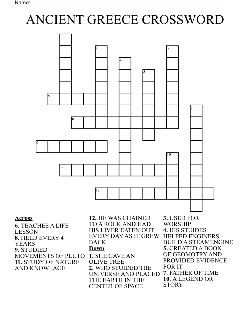 ANCIENT GREECE CROSSWORD - WordMint