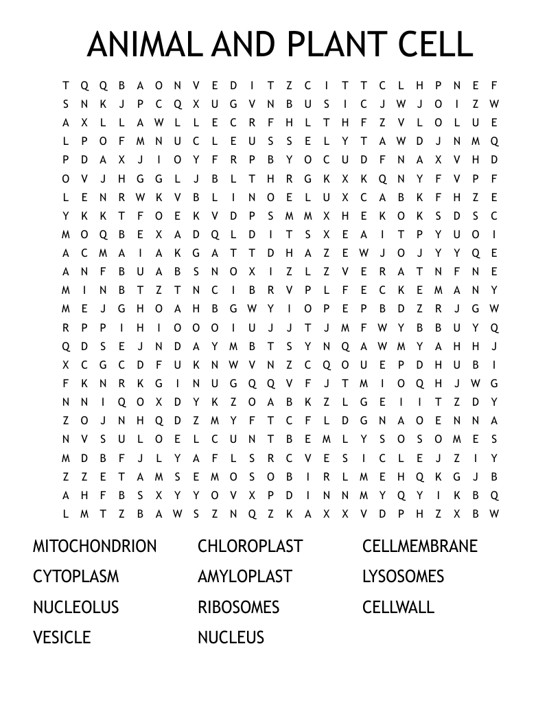ANIMAL AND PLANT CELL Word Search - WordMint