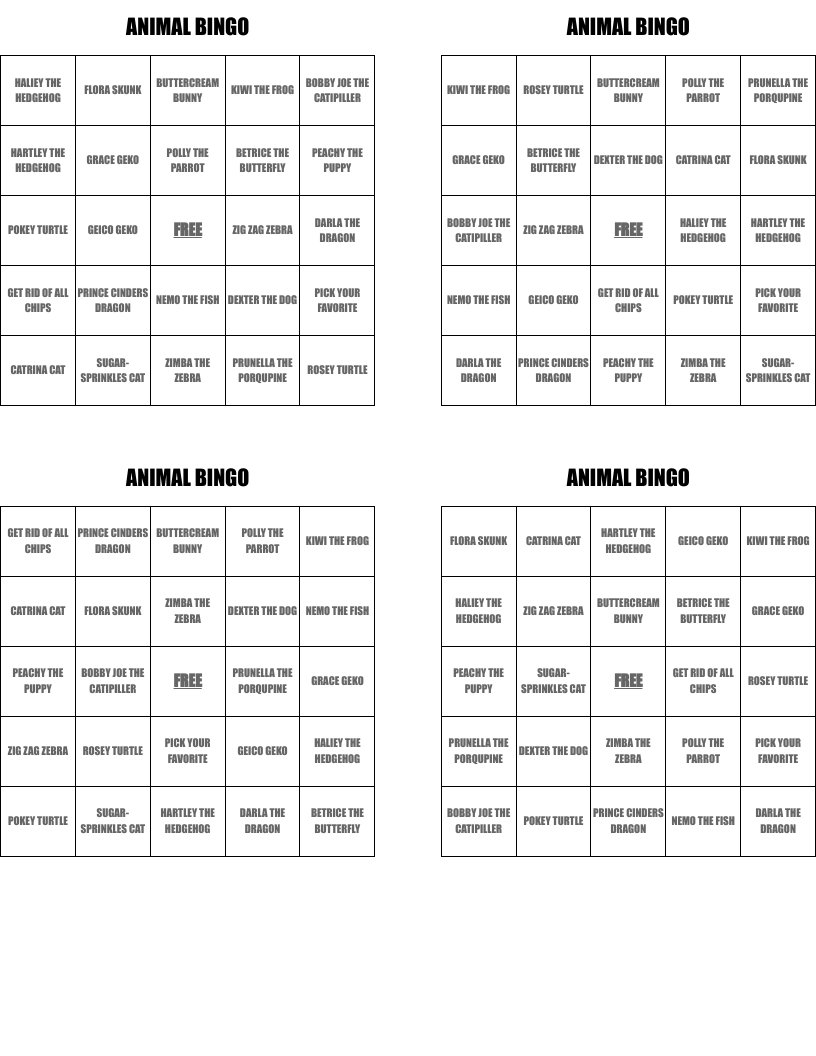 ANIMAL BINGO - WordMint