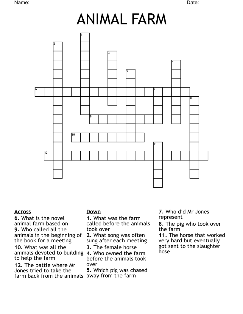 ANIMAL FARM Crossword - WordMint