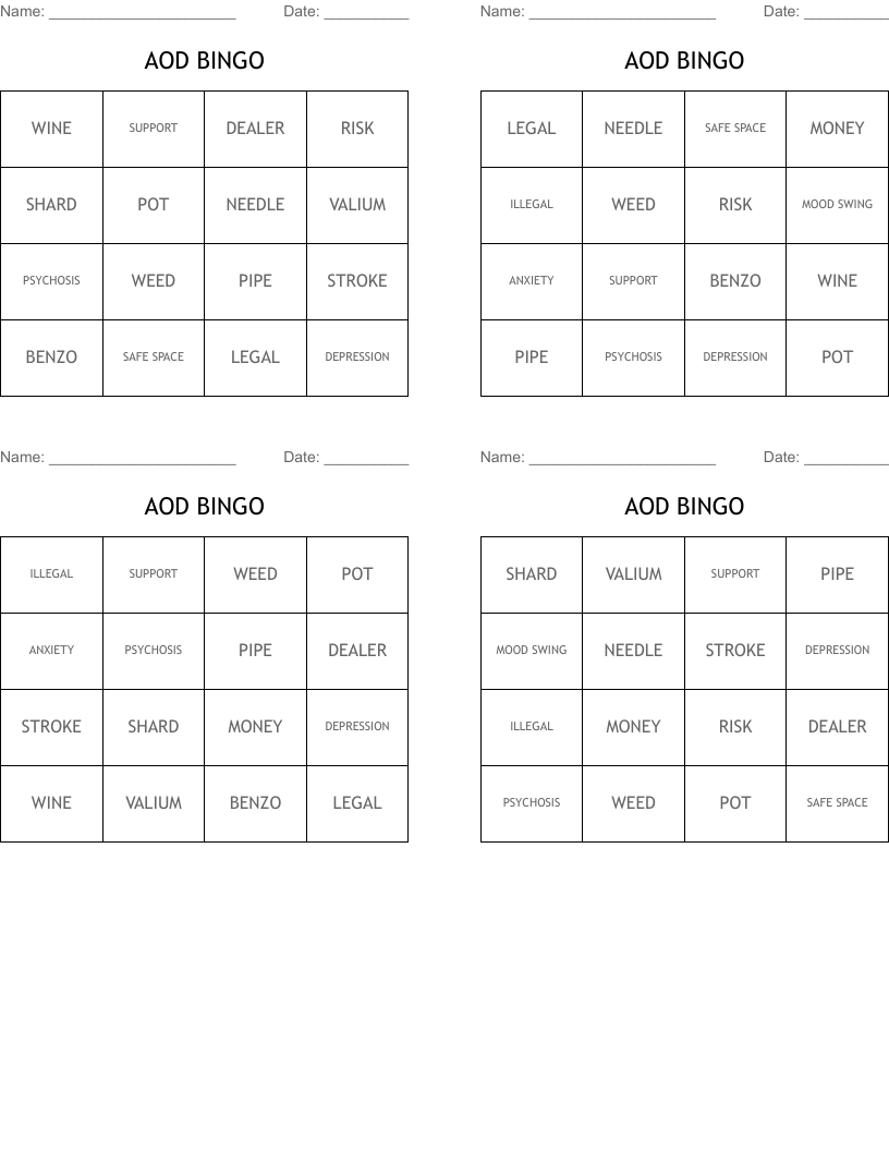 AOD BINGO - WordMint