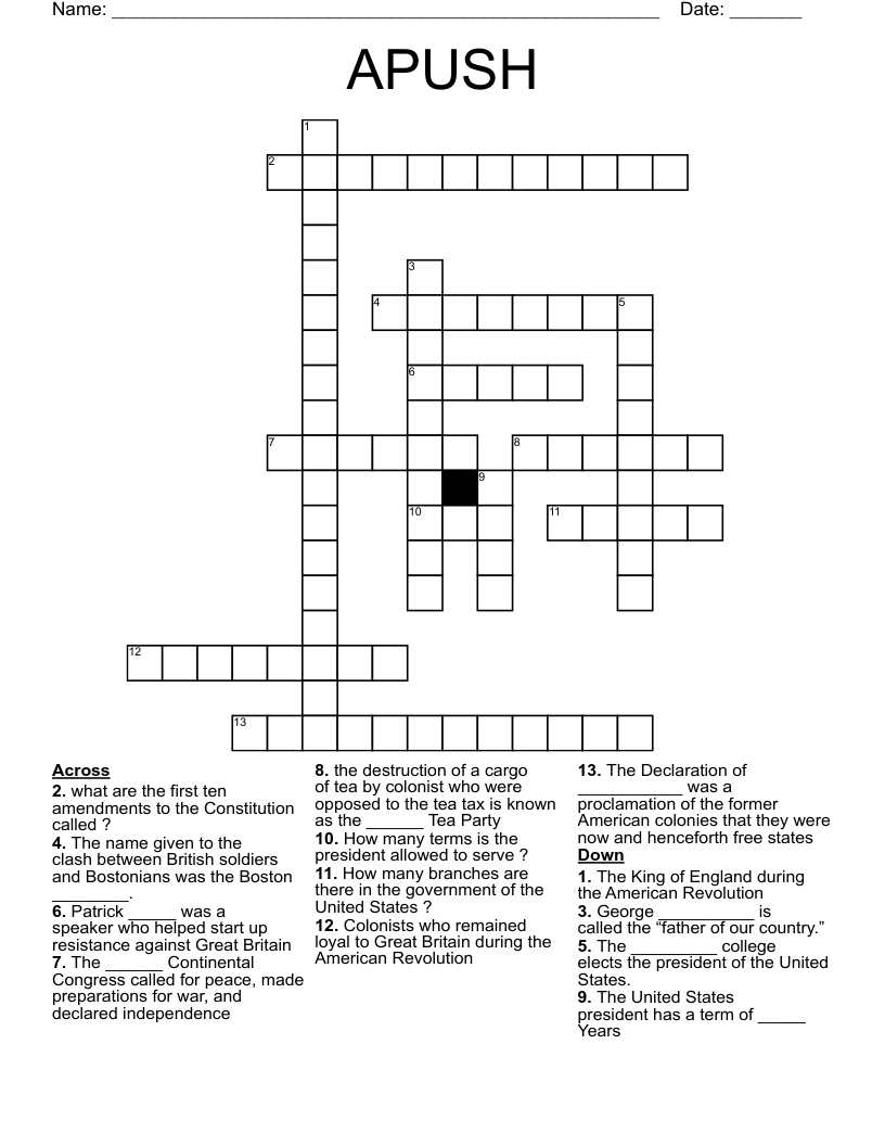 APUSH Crossword - WordMint