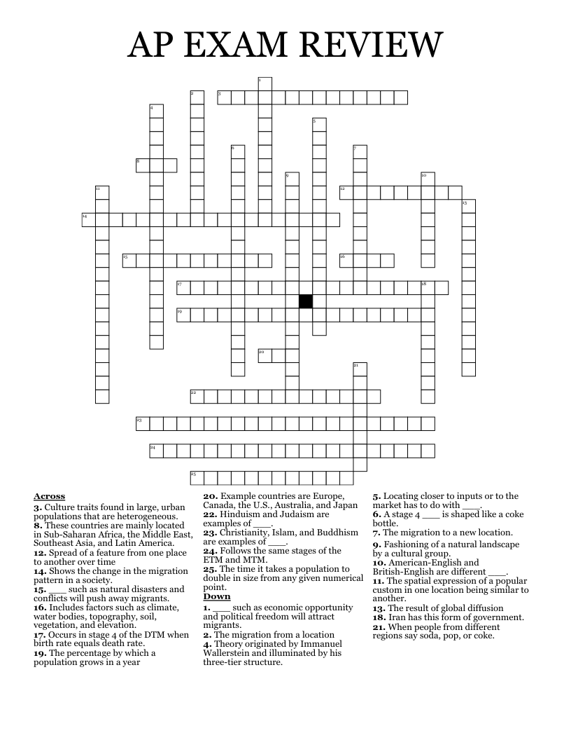AP EXAM REVIEW Crossword - WordMint