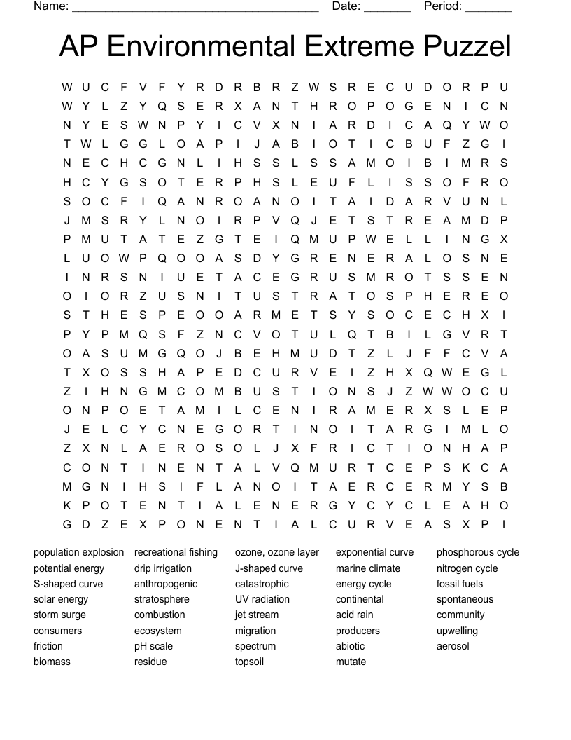 AP Environmental Extreme Puzzel Word Search - WordMint