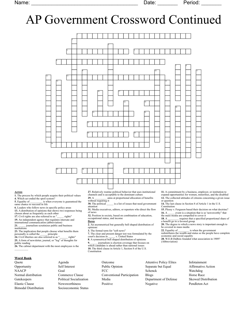 AP Government Crossword Continued - WordMint