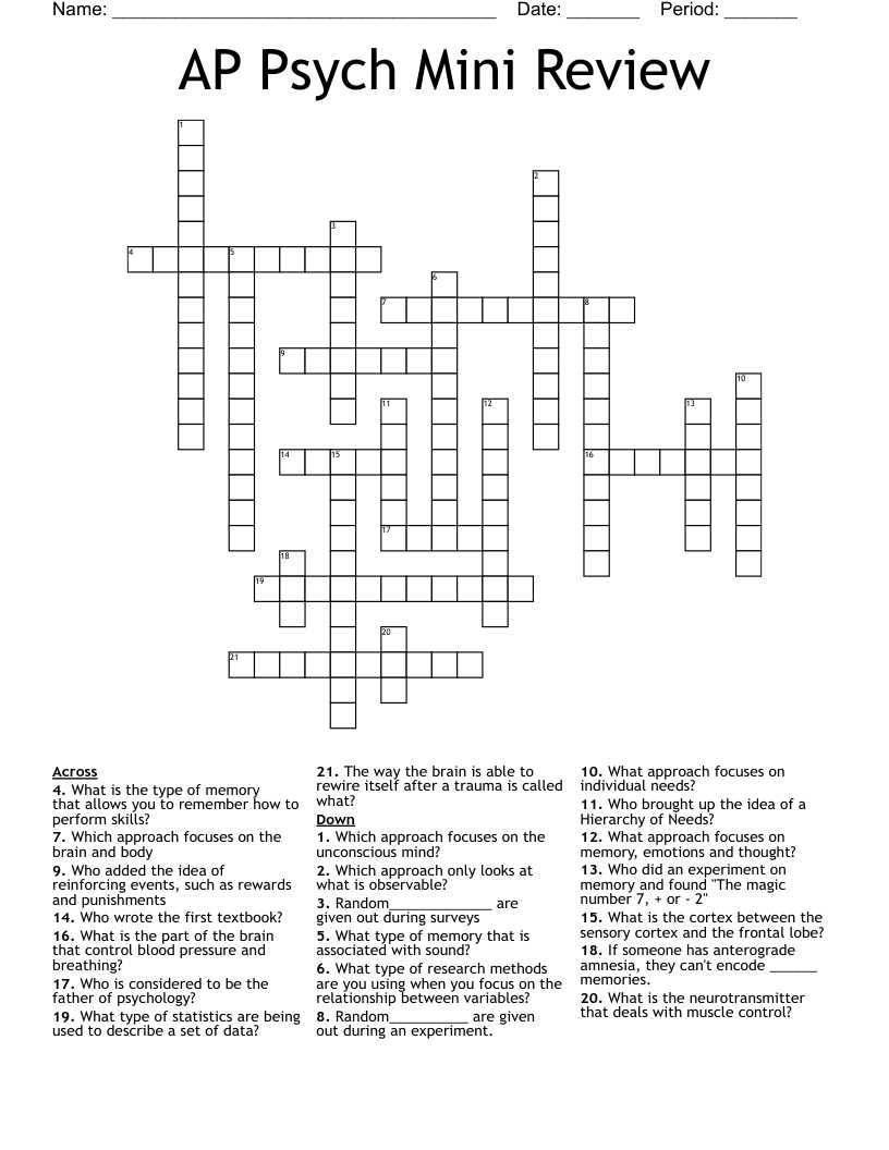 AP Psych Mini Review Crossword - WordMint