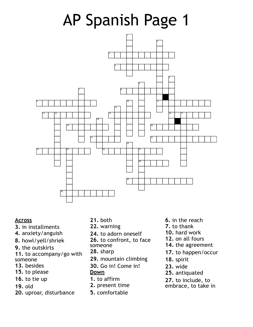 AP Spanish Page 1 Crossword - WordMint
