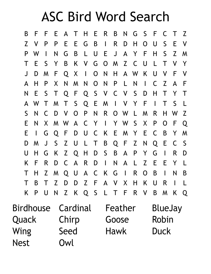 ASC Bird Word Search - WordMint