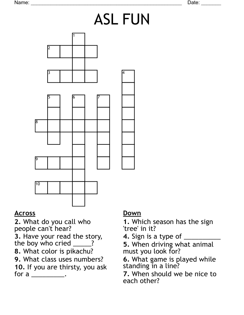 ASL FUN Crossword - WordMint