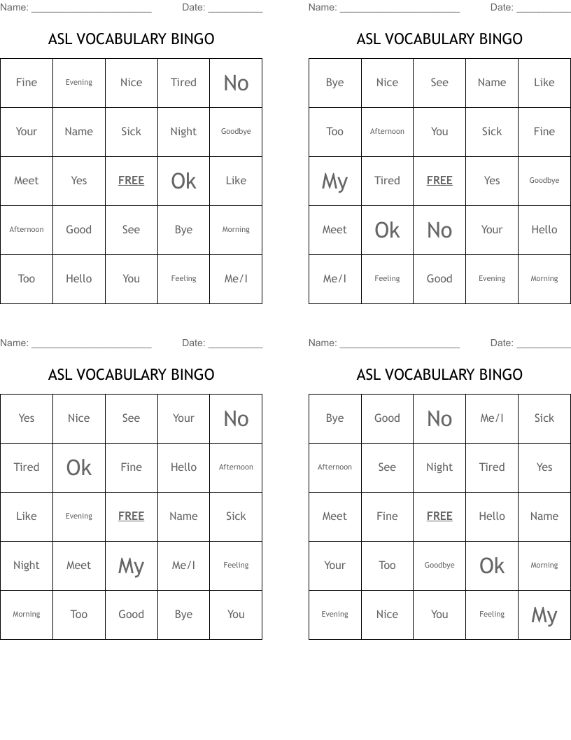 ASL VOCABULARY BINGO - WordMint