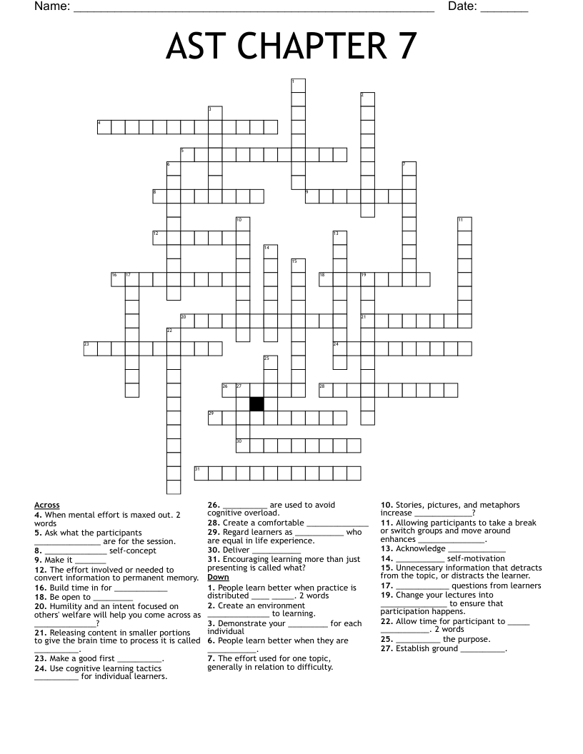 AST CHAPTER 7 Crossword - WordMint