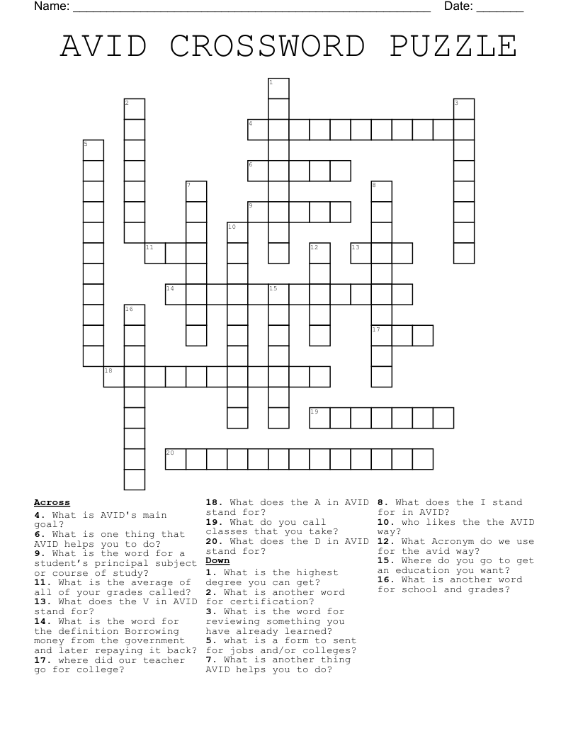 AVID Crossword WordMint