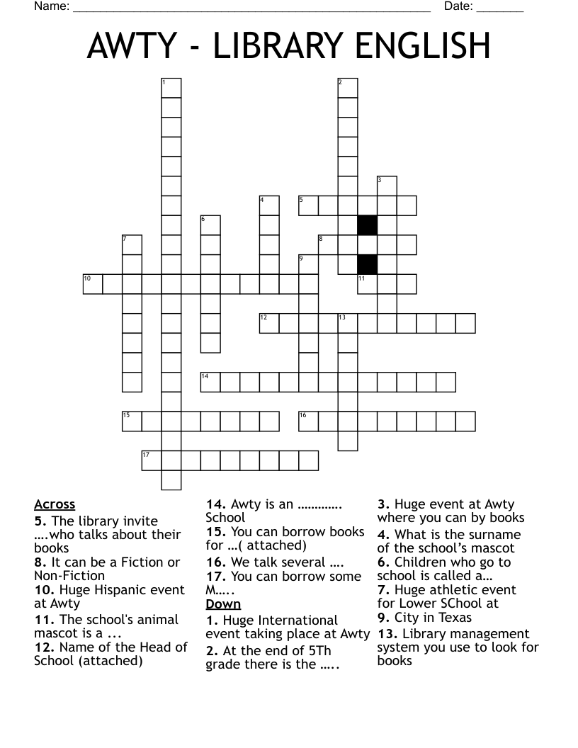 AWTY - LIBRARY ENGLISH Crossword - WordMint