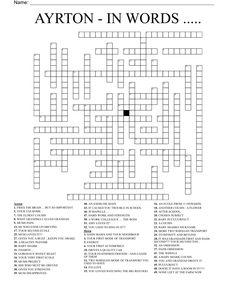 AYRTON IN WORDS Crossword WordMint