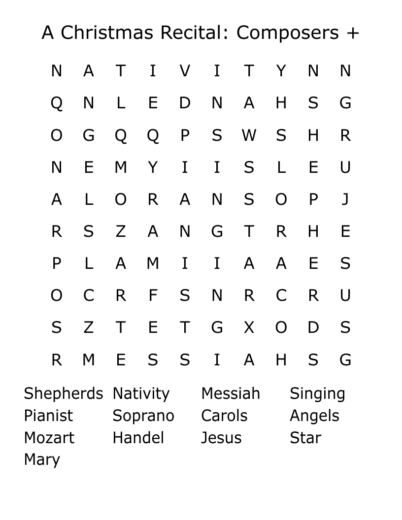 A Christmas Recital: Composers + Word Search - WordMint