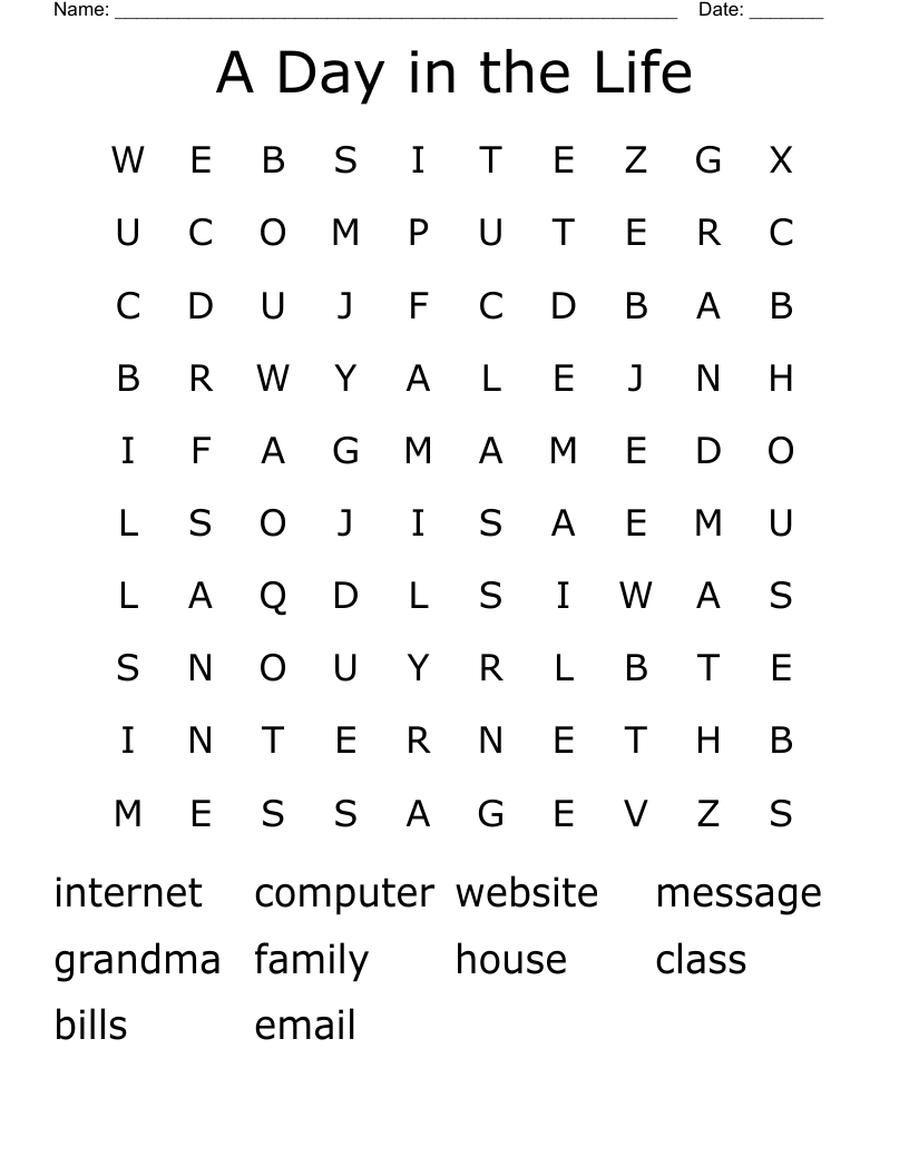 A Day In The Life Word Search WordMint