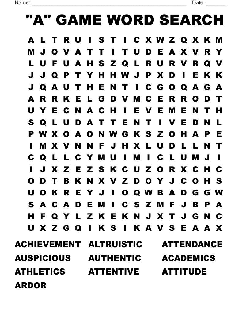 "A" GAME WORD SEARCH - WordMint