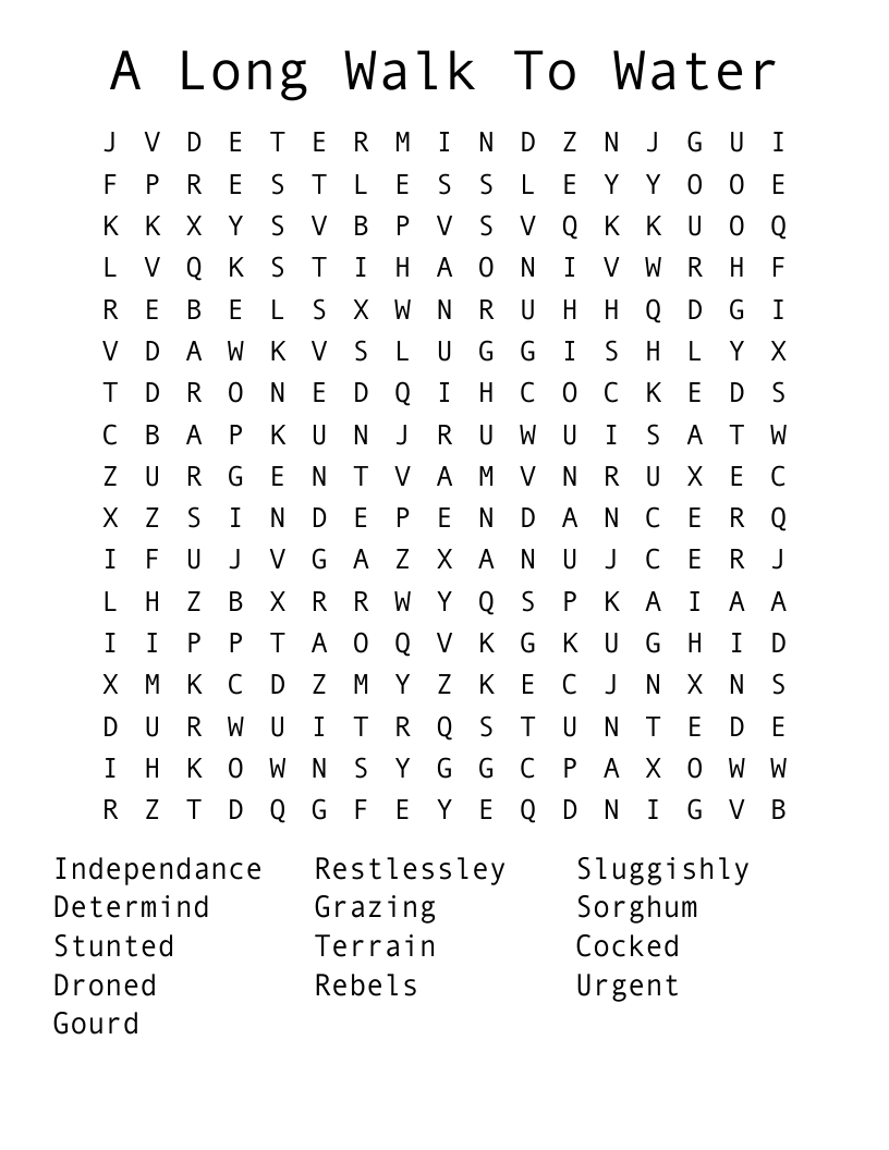 A Long Walk To Water Word Search WordMint