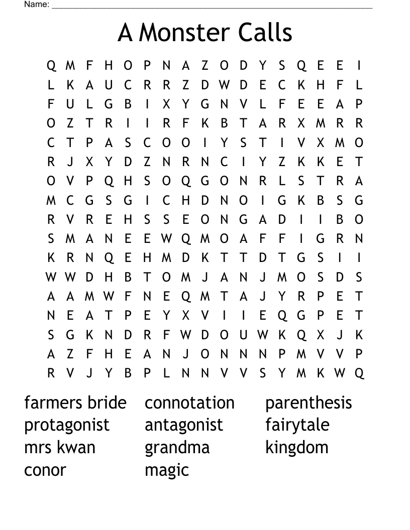 A Monster Calls Word Search - WordMint