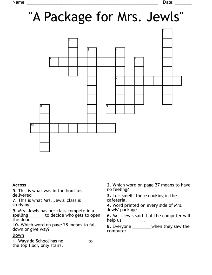 "A Package for Mrs. Jewls" Crossword - WordMint