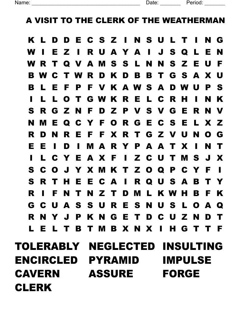 A VISIT TO THE CLERK OF THE WEATHERMAN Word Search - WordMint
