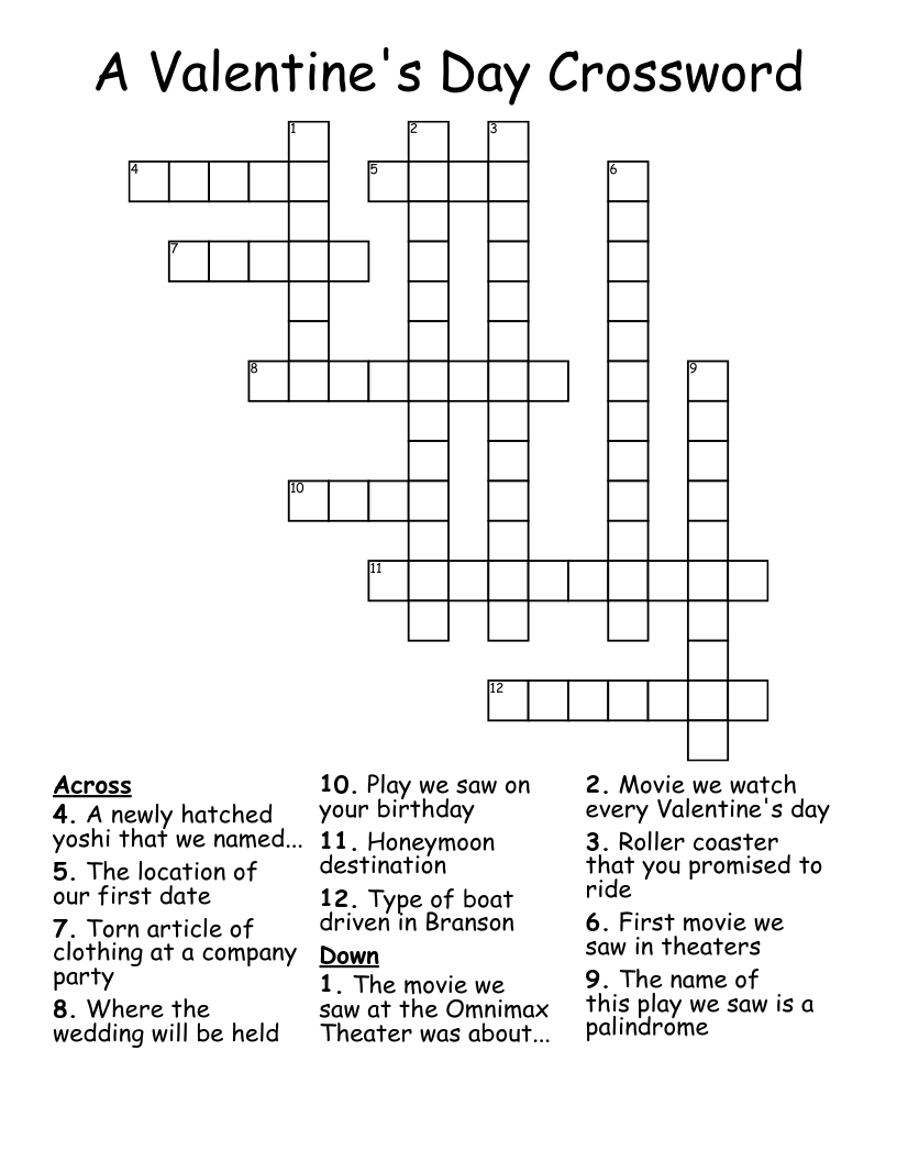 A Valentine's Day Crossword - WordMint