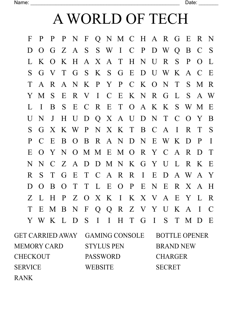 A WORLD OF TECH Word Search - WordMint