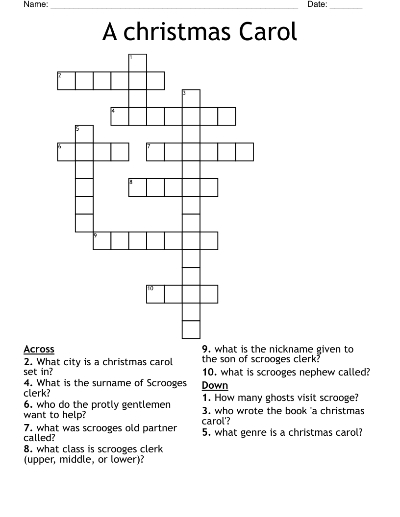 A Christmas Carol Crossword WordMint