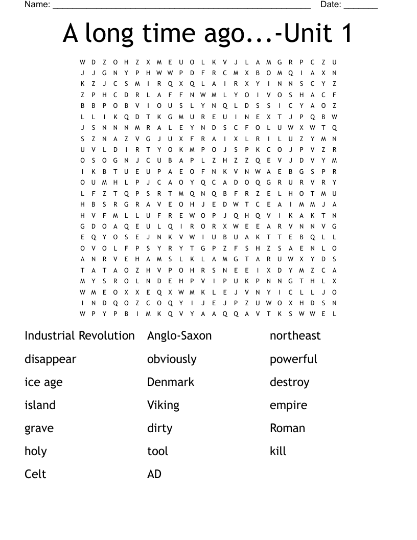 A long time ago...-Unit 1 Word Search - WordMint