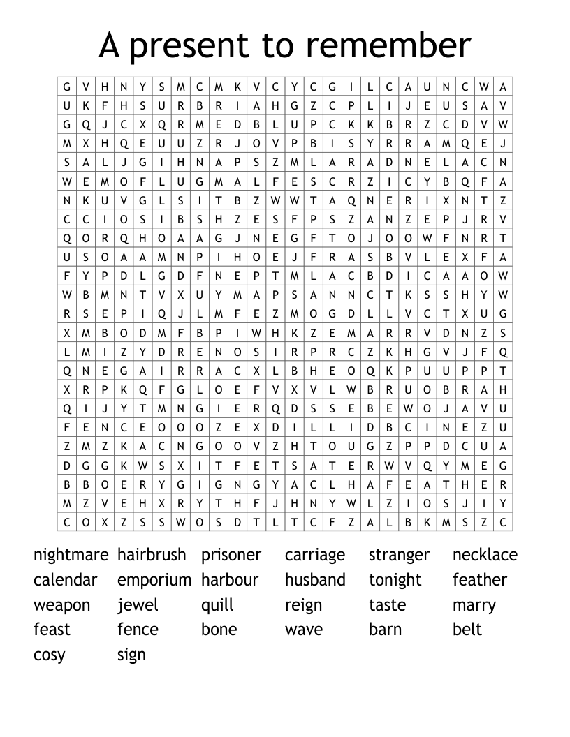 A present to remember Word Search - WordMint
