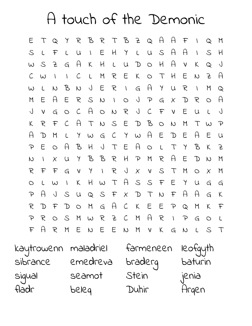 A touch of the Demonic Word Search - WordMint